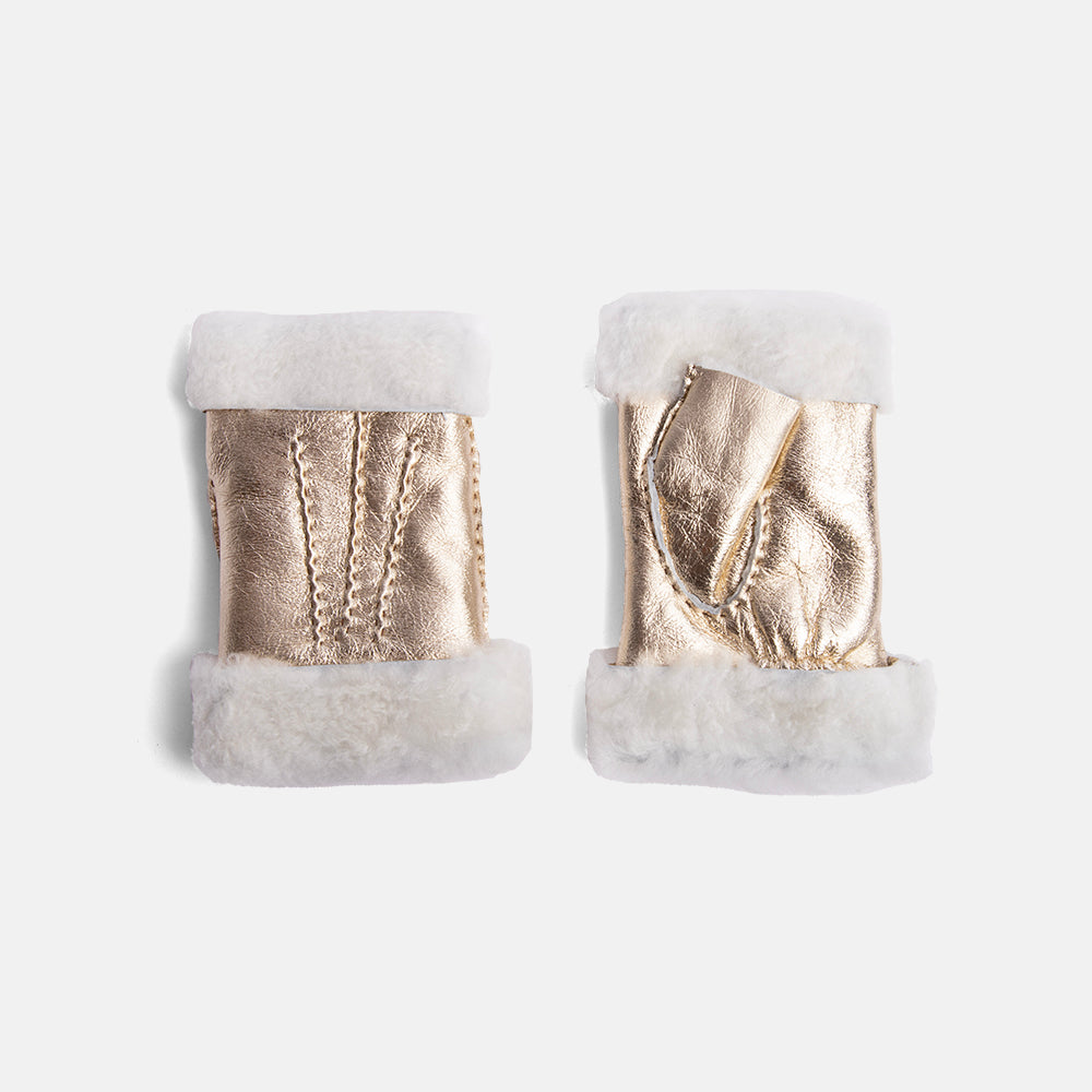 Gold Metallic Shearling Wrist Warmers Caroline Gardner