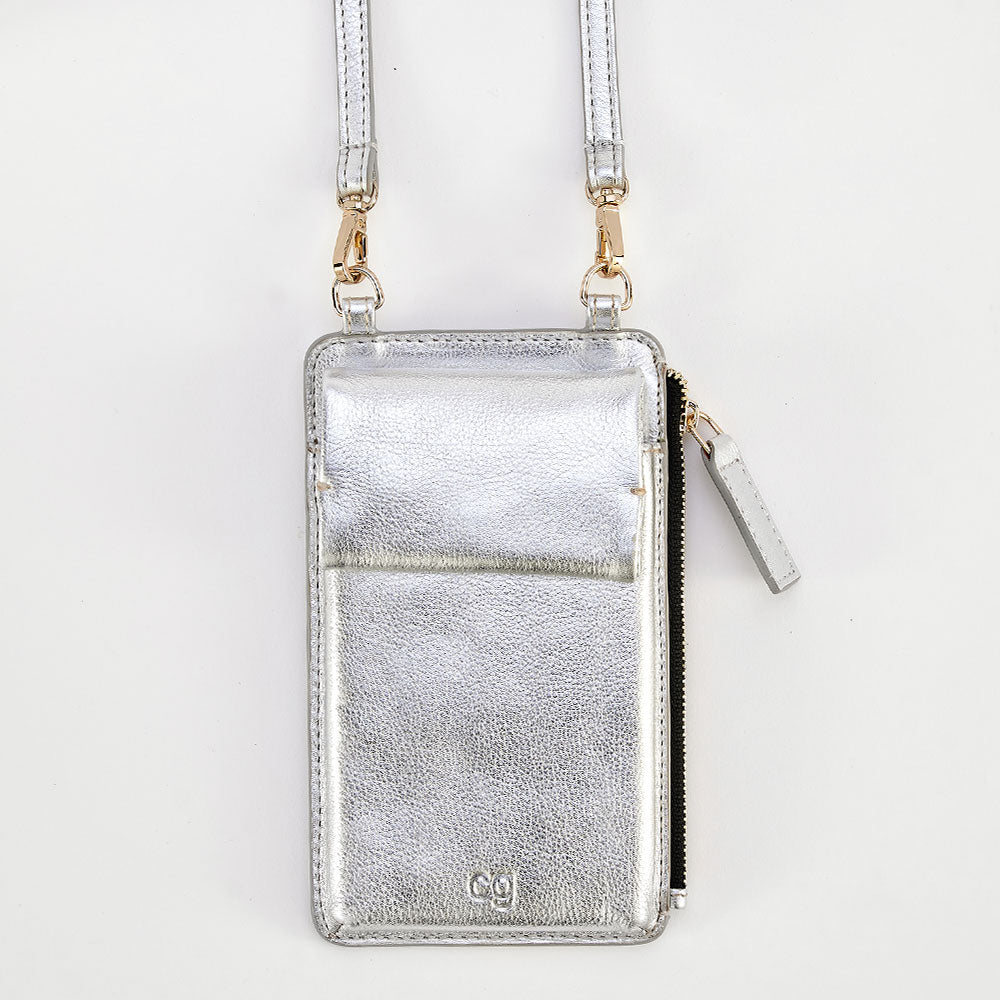 Silver Leather Phone Bag – Caroline Gardner