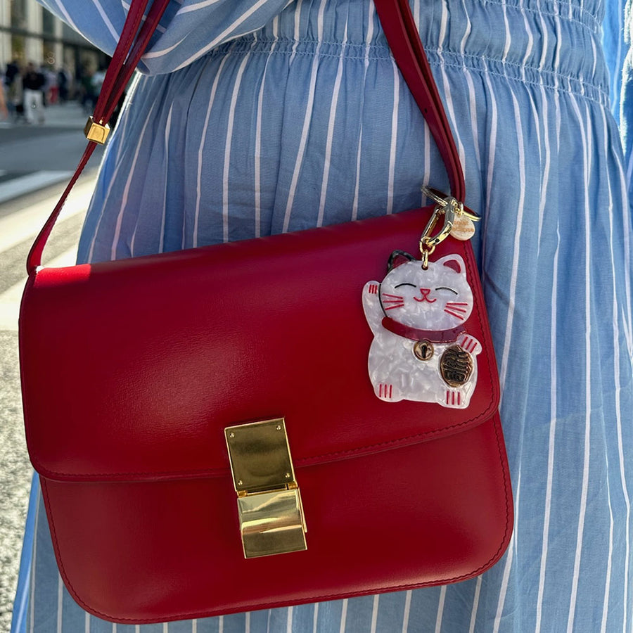 White Lucky Cat Bag Charm – Caroline Gardner
